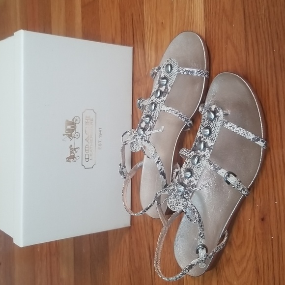 Coach | Shoes | Coach Silvana Snake Sandals Python Print Metallic ...